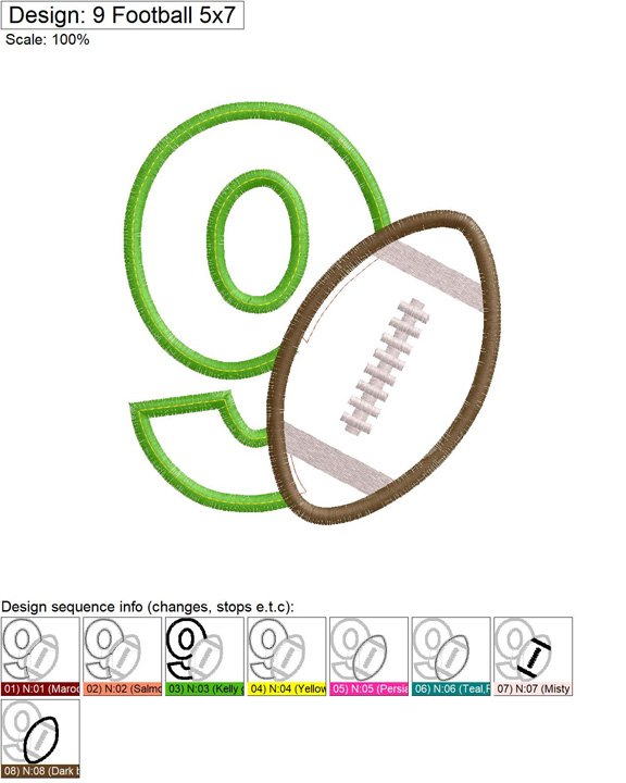 9 Football Applique Design - Curtsy Embroidery