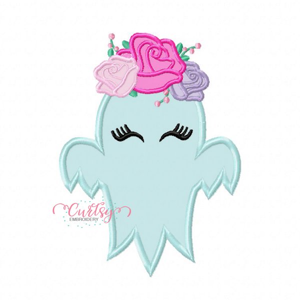 Girl Ghost Flowers Applique – Curtsy Embroidery