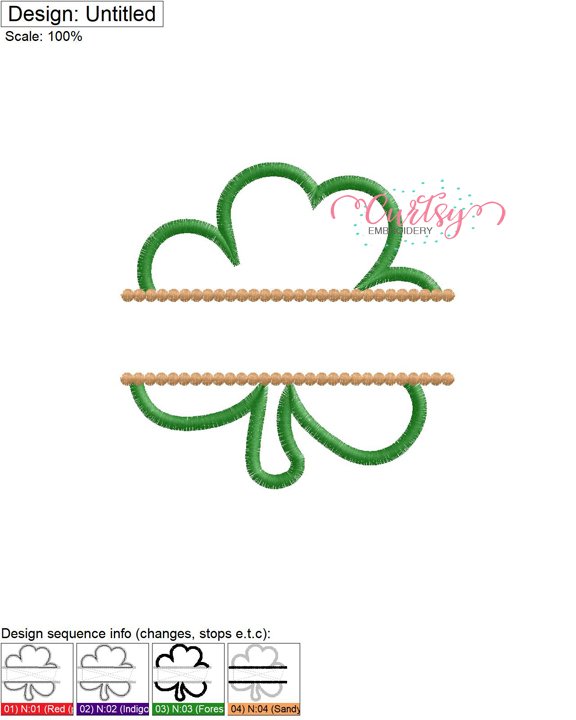Split Shamrock Appliqué Embroidery Design | Curtsy Embroidery
