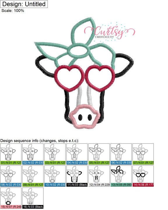 Heifer Cow Sunglasses Applique - Curtsy Embroidery